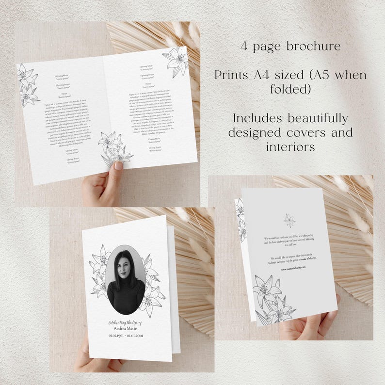 Modern Funeral Program Template Printable Order of Service Celebration ...