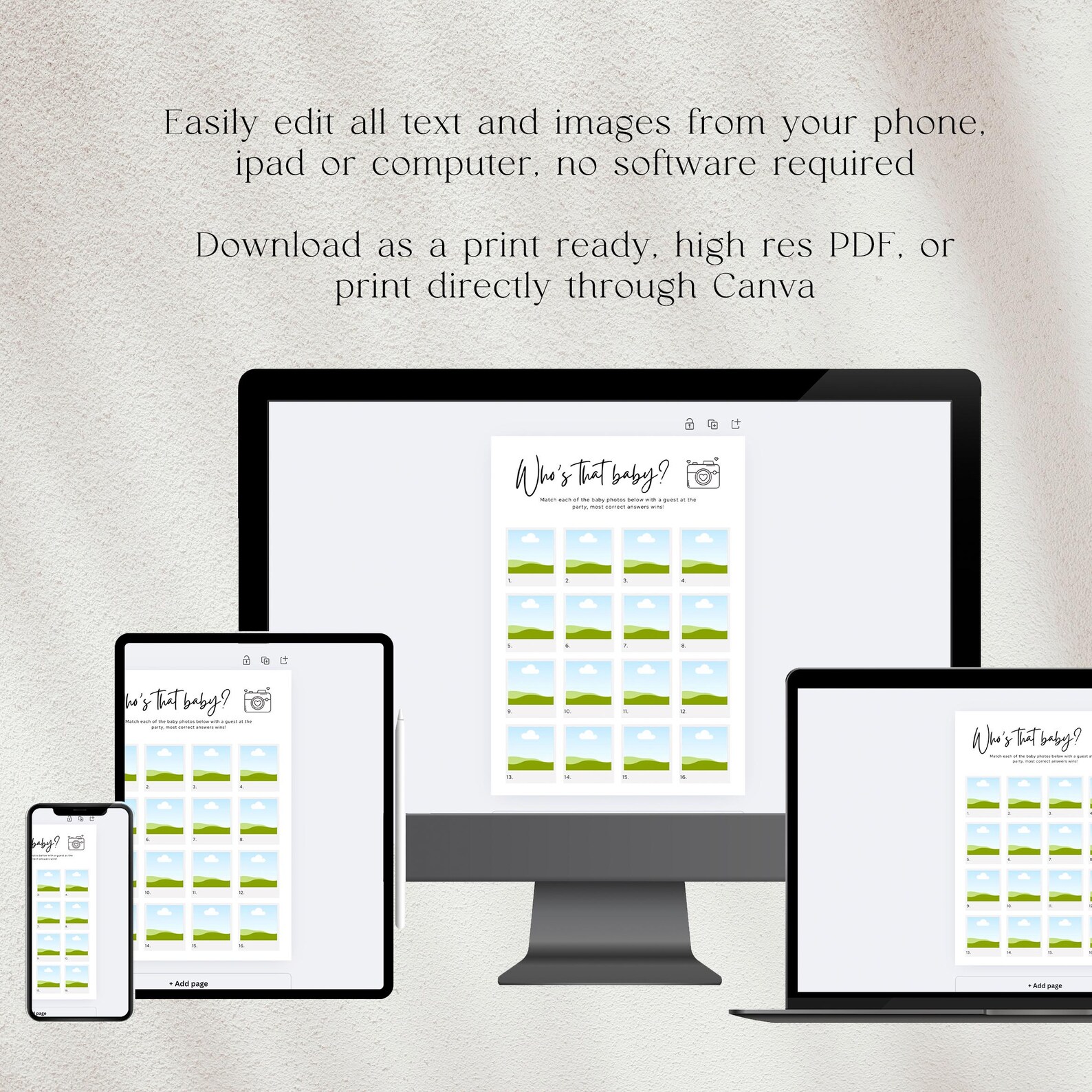 Who's That Baby Photo Game Sign or Card, Printable Baby Photo Game ...