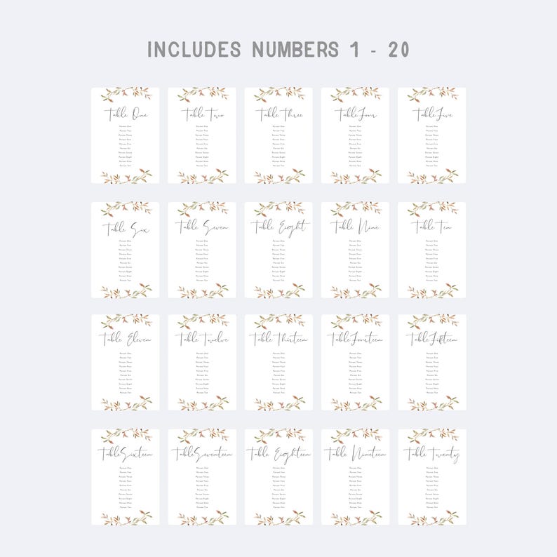 Wedding Seating Chart Template, Table Numbers, Modern Minimalist ...
