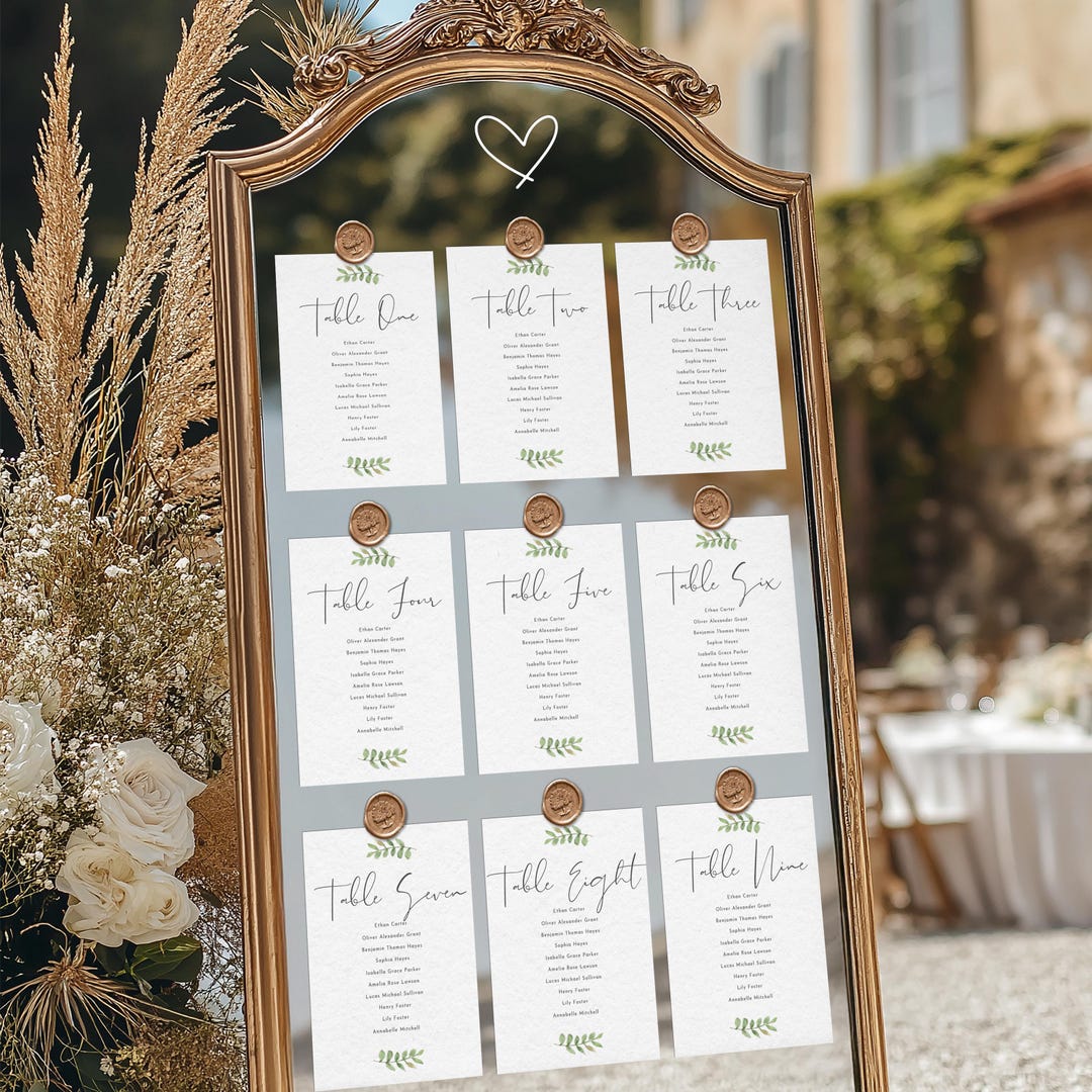 Wedding Seating Chart Template, Table Numbers, Modern Minimalist ...