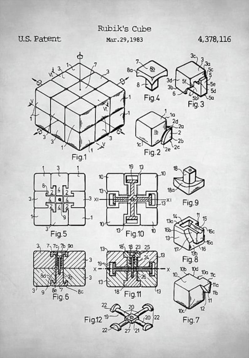 1983 Rubiks Cube Patent, Magic Cube Draft, Magic Cube Poster, Wall Art ...