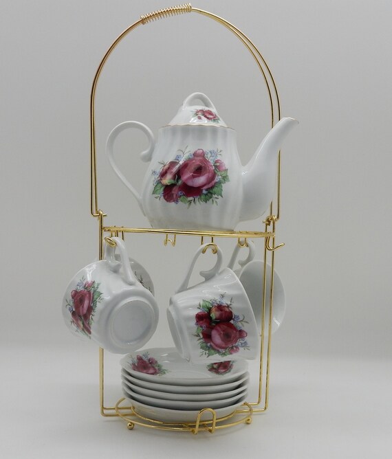 Roses 24k Gold Tea Set with Rack | Etsy