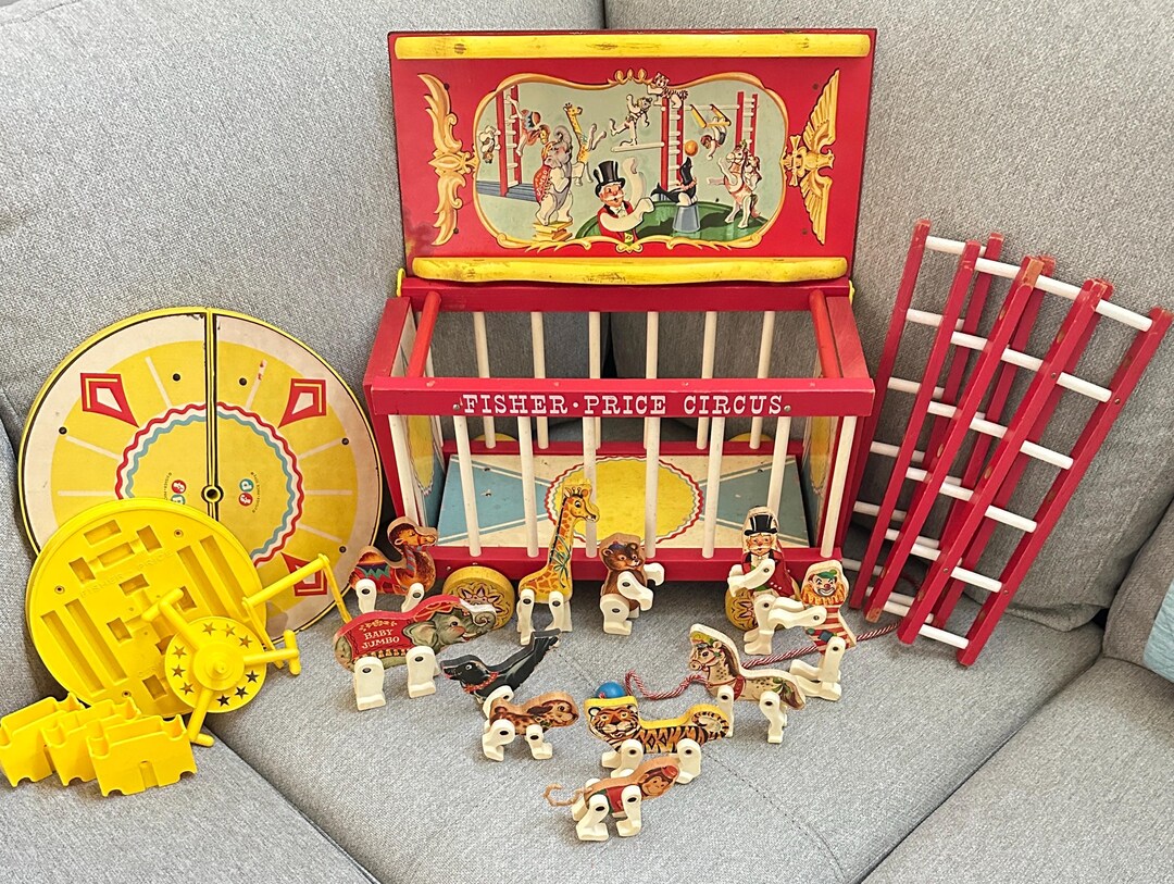 Vintage 1962 Wooden Fisher Price Circus Wagon Train, Animals, Ladders | Rare | 25 Pieces - Etsy