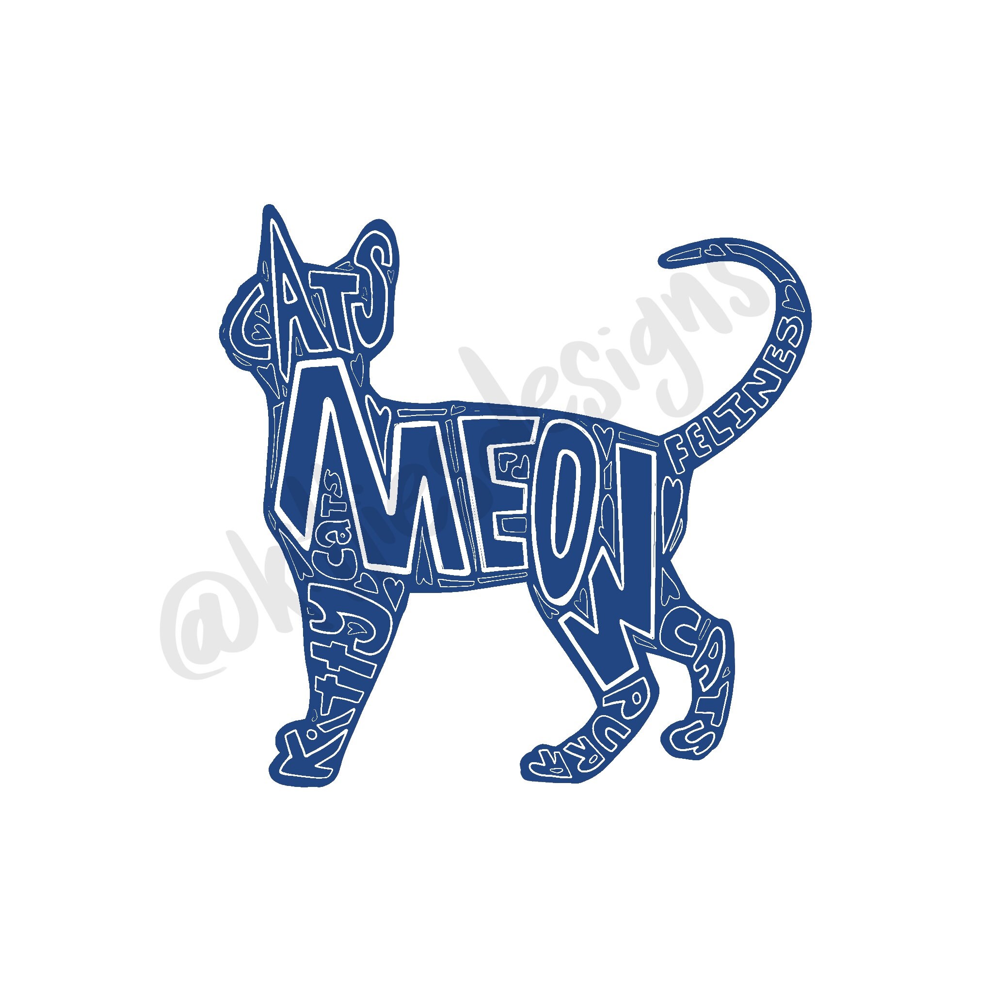 Cat Word Art: Navy Cat Print, Cat Typography, Cat Poster, Cat Wall Art ...