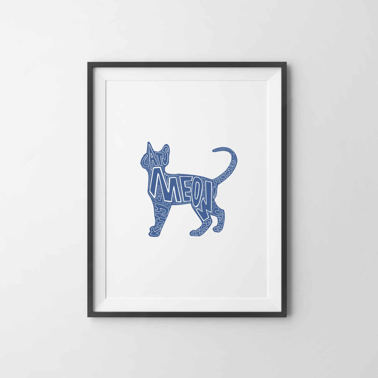 Cat Word Art: Navy Cat Print, Cat Typography, Cat Poster, Cat Wall Art ...