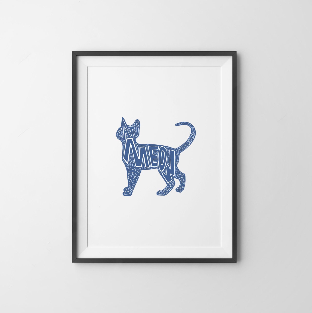 Cat Word Art: Navy Cat Print, Cat Typography, Cat Poster, Cat Wall Art ...