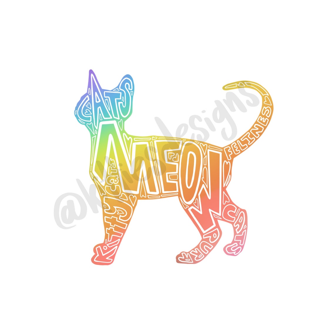 Cat Word Art: Rainbow Cat Print Cat Typography Cat Poster - Etsy