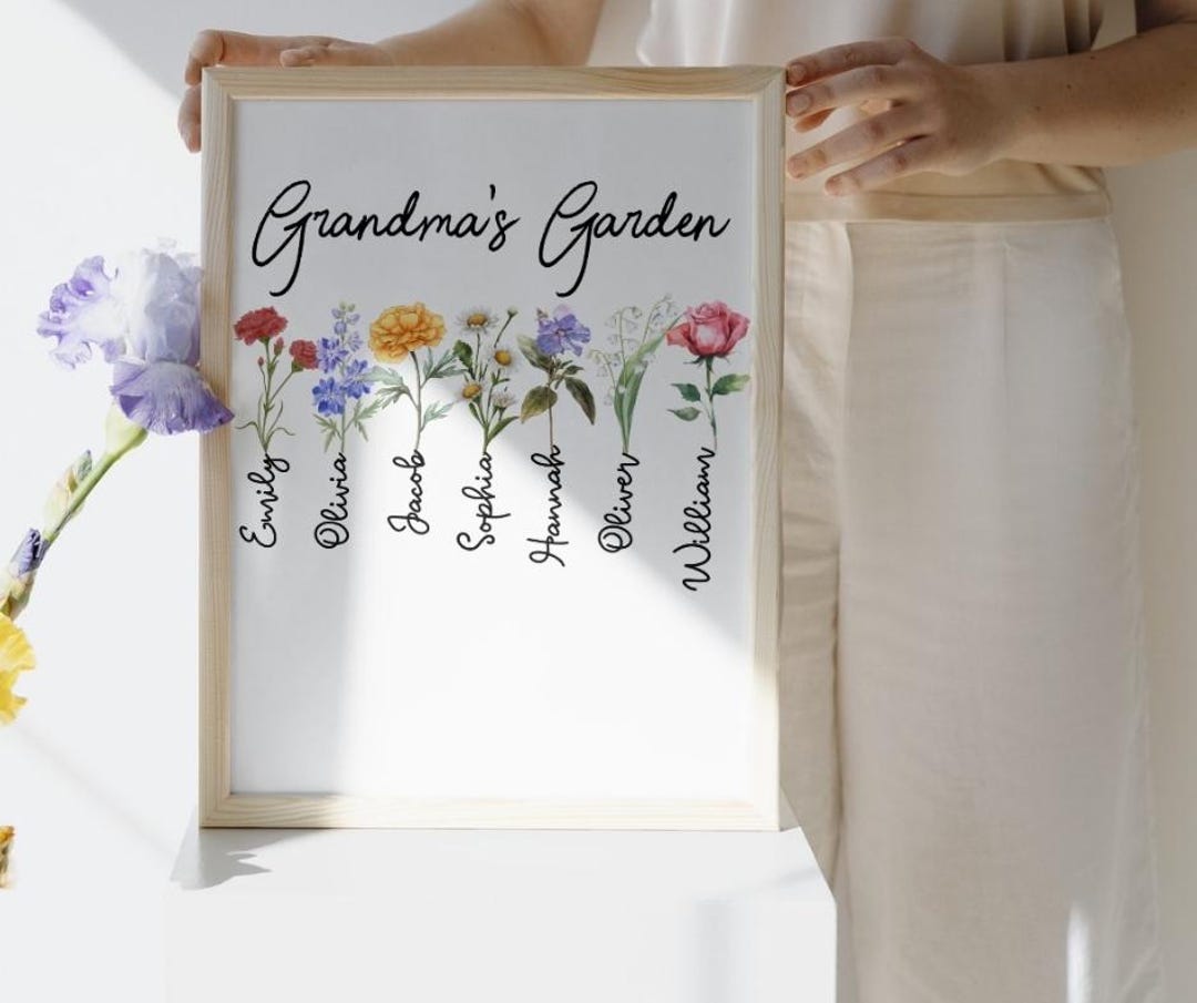 Personalized Floral Grandma Poster, Grandma's Garden Birth Flower Print ...