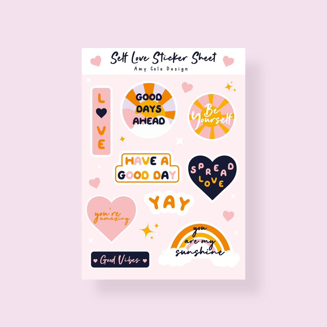 Self Love Sticker Sheet | Cute Stickers | Sticker Sheet | Positivity ...