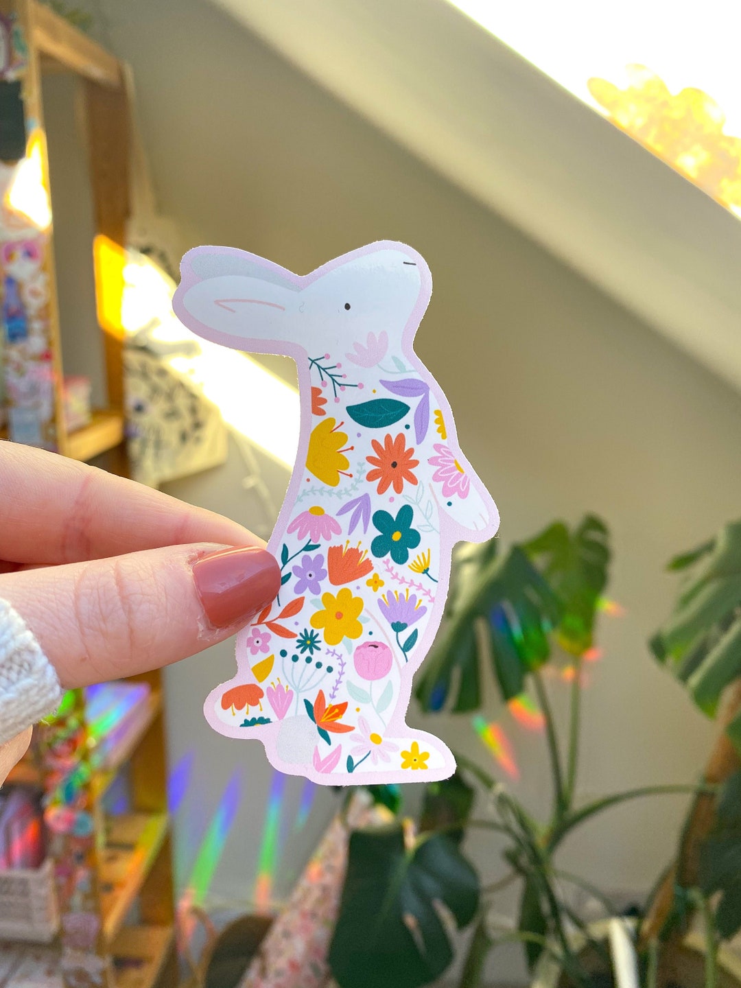 Floral Rabbit Sticker Bunny Sticker Laptop Sticker Journal Sticker Cute ...
