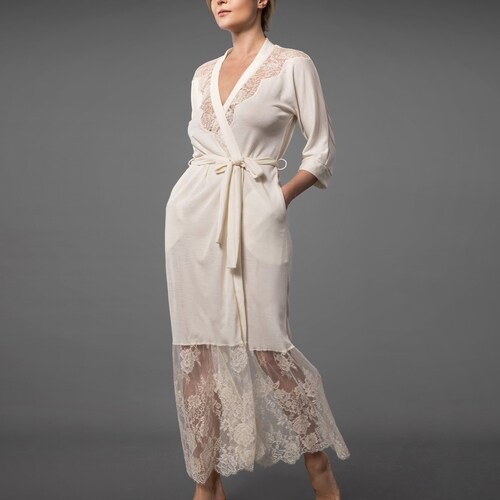 Ivory Lace Robe Bride Bridal Robes Satin Robe Kimono Dressing - Etsy Canada