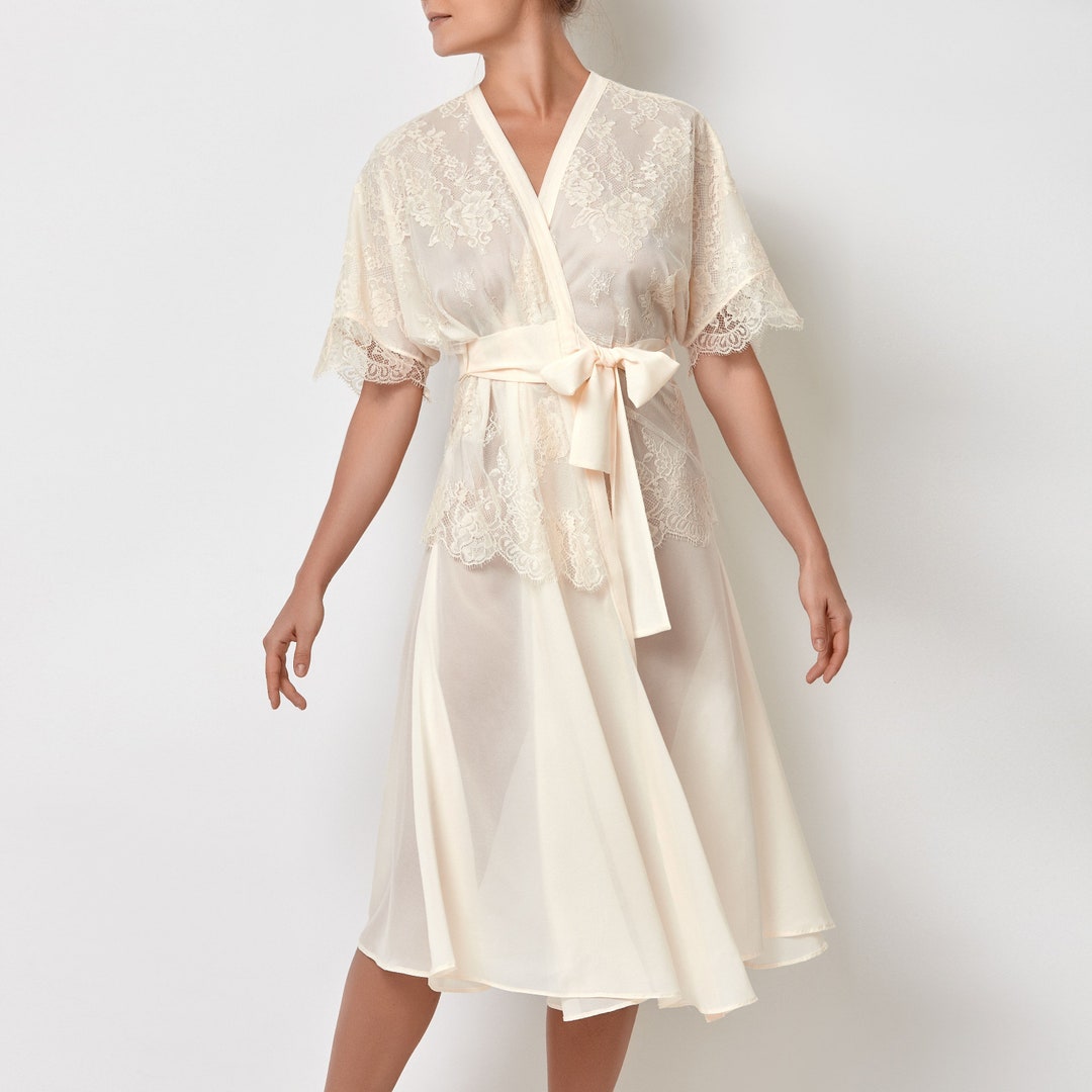 Ivory Boudoir Robe See Through Robe Luxury Loungewear Long Kimono ...