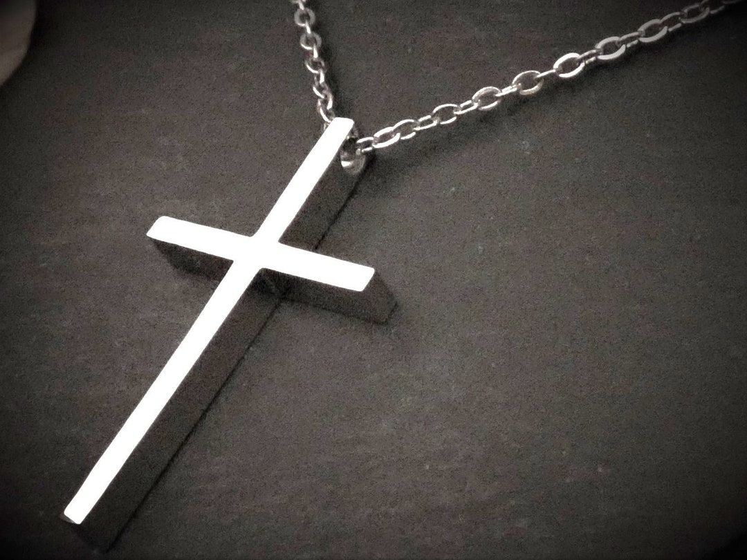 Chunky Solid Cross Pendant Necklace on Cord or Chain, Gold or Silver ...