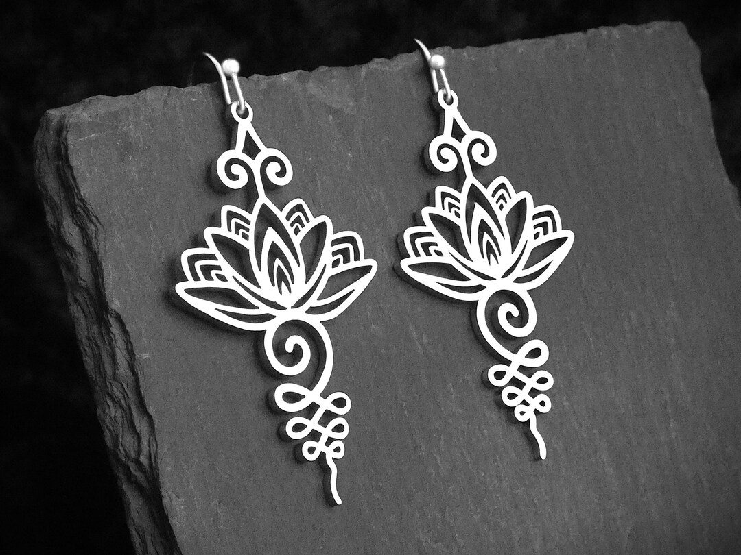 Large Unalome & Lotus Earrings, Stainless Steel Yoga Jewelry Gift, Clip ...