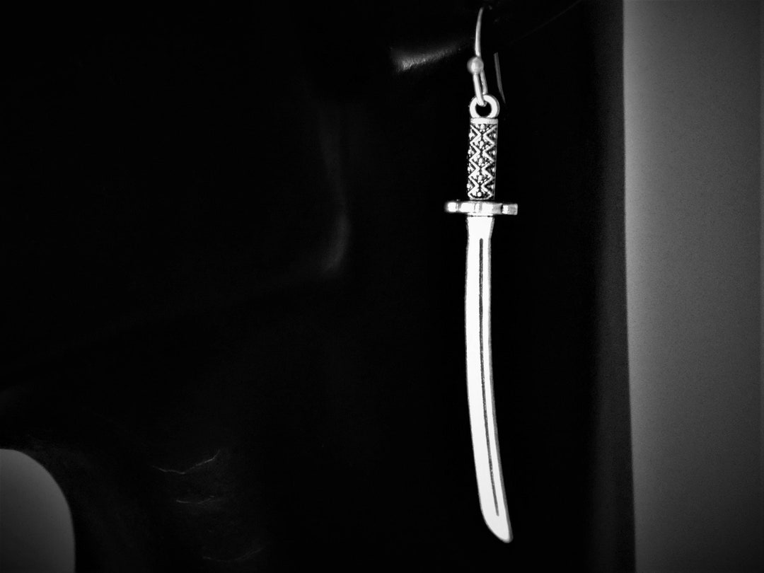 Katana Earrings, Samarai Sword Jewelry Gift, Charms, Custom Clip on or ...
