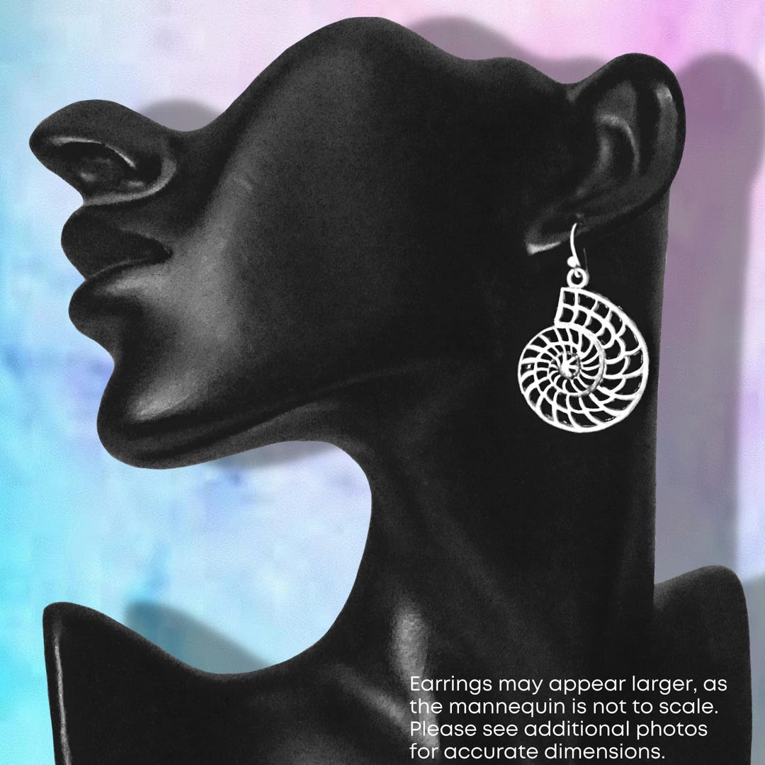 Nautilus Shell Spiral Earrings, Large Fibonacci Jewellery, Clip on or ...