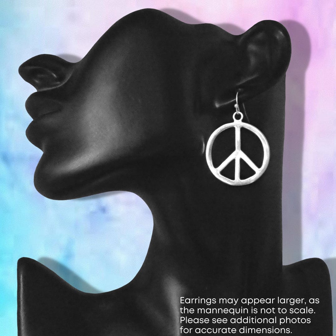 Large Peace Earrings, 3cm Peace Sign Symbol Jewelry Gift, Clip on or ...