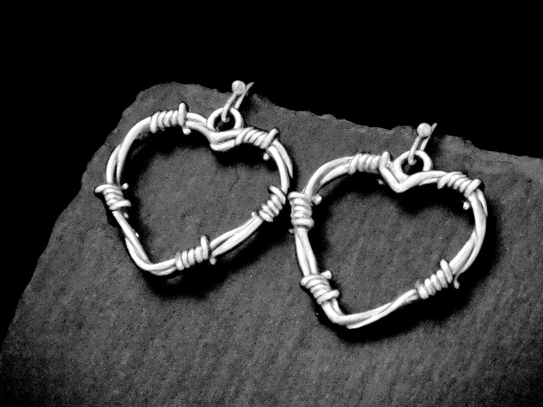 Barbed Wire Heart Earrings, Clip on or Pierced Options - Etsy
