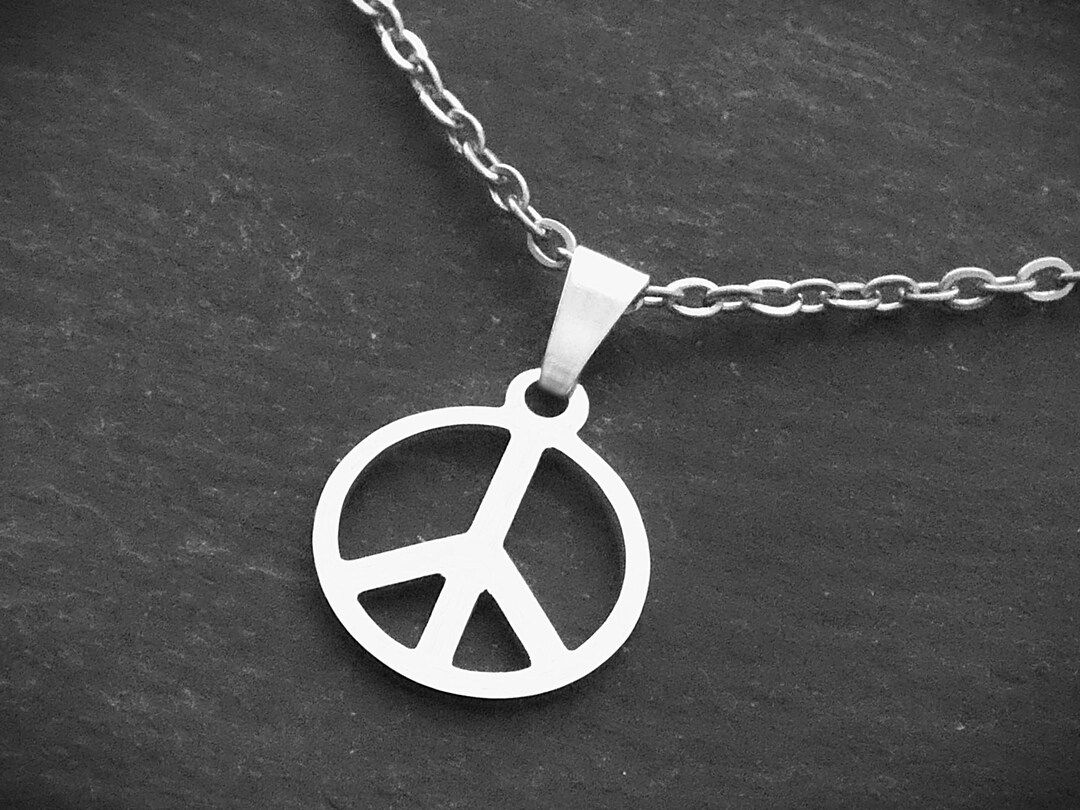 Unisex Simple Stainless Steel Peace Sign Pendant Necklace on Cord or ...