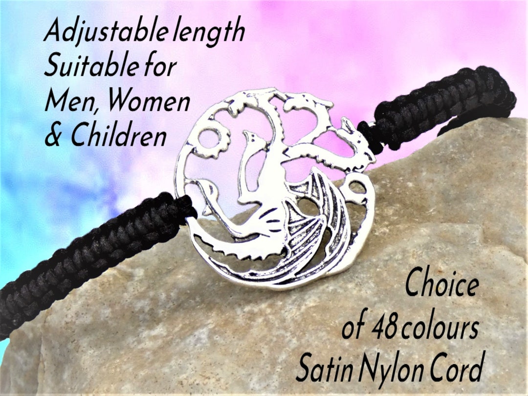 Unisex Three Headed Dragon Macrame Bracelet, Dragon Jewelry Gifts, Adjustable Macrame Woven ...