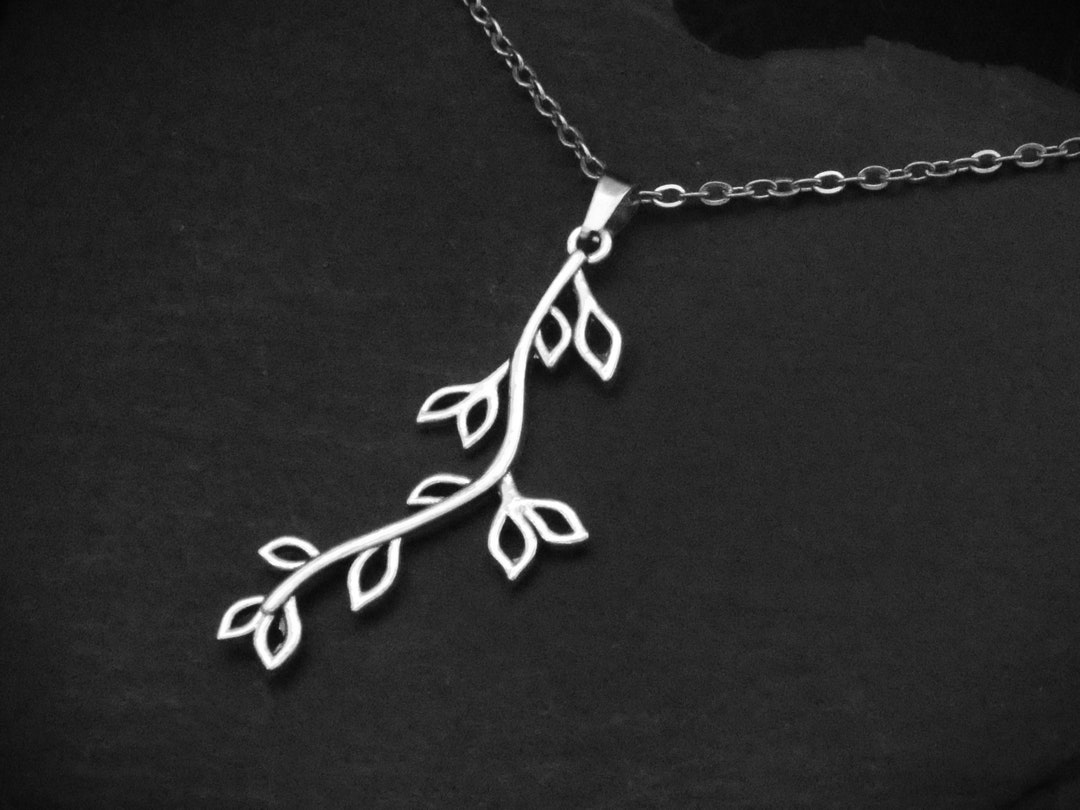 Long Willow Tree Branch Pendant Necklace on Cord or Chain, Olive Branch ...