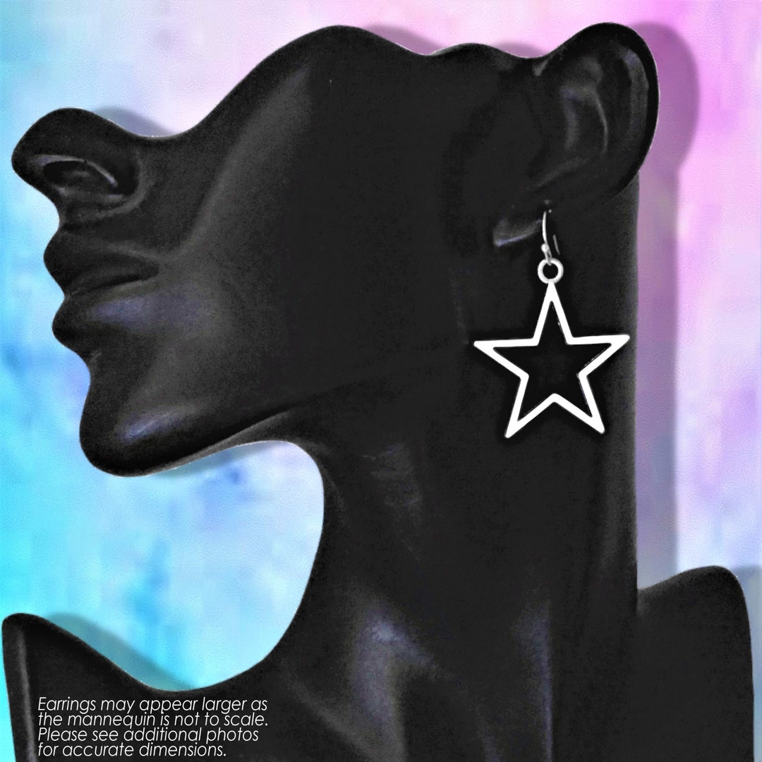 Extra Large Star Earrings, Open Star Jewelry Gifts, Custom Clip on or ...