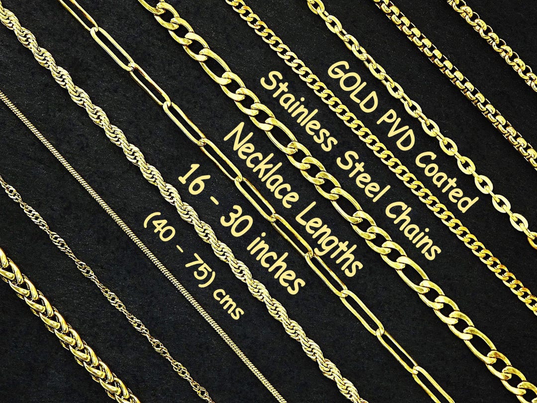 Gold Stainless Steel Chain Necklace, PVD Coated Plated, Belcher, Box ...