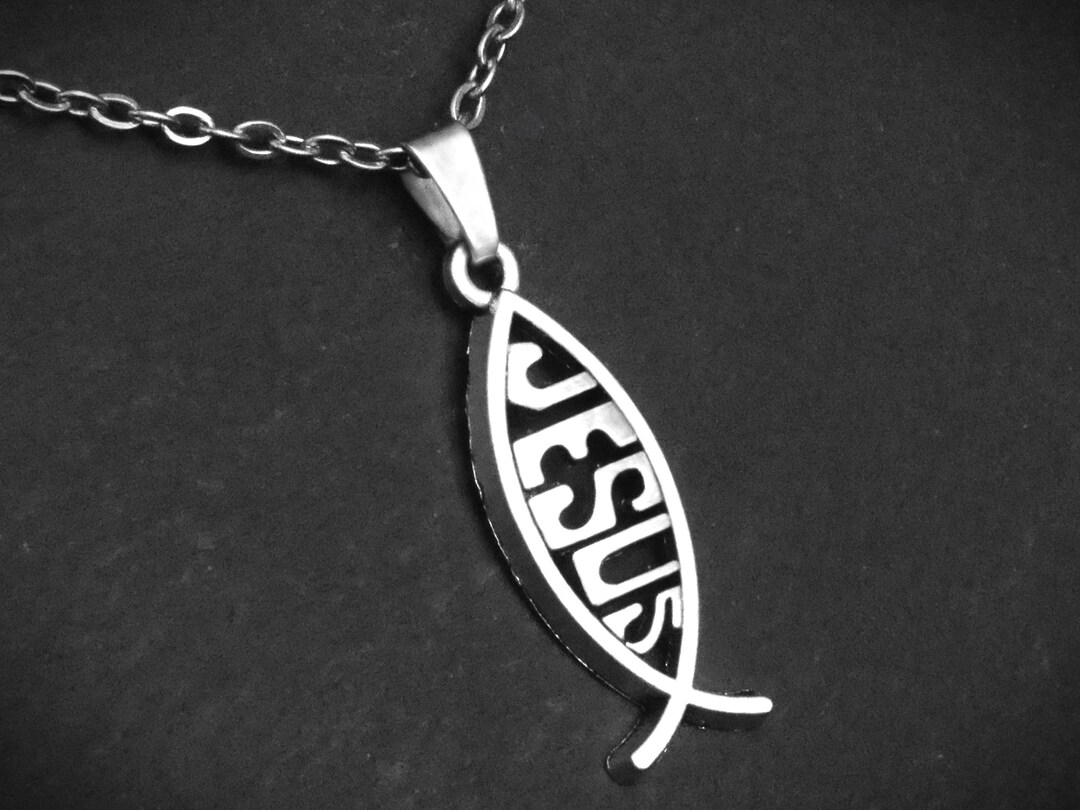 Unisex Jesus Fish Pendant Necklace on Cord or Chain, Ichthus Christian ...