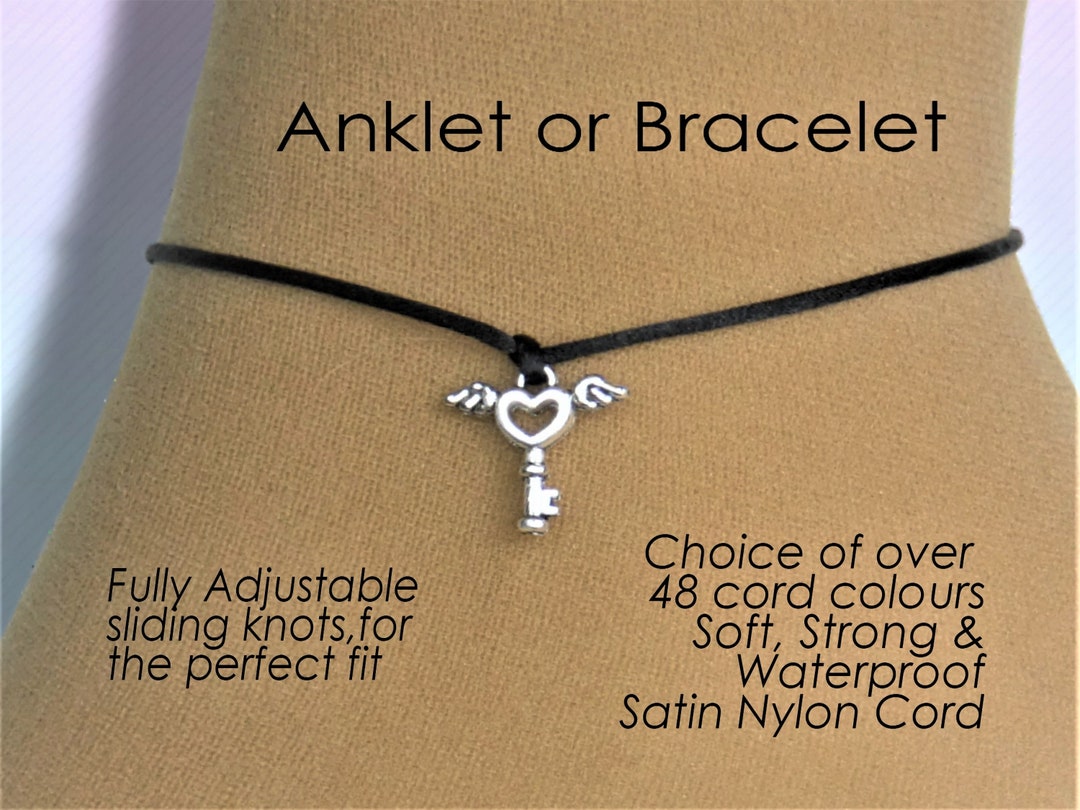 Key Anklet or Bracelet, Unisex Key With Wings Jewelry Gifts, Adjustable ...