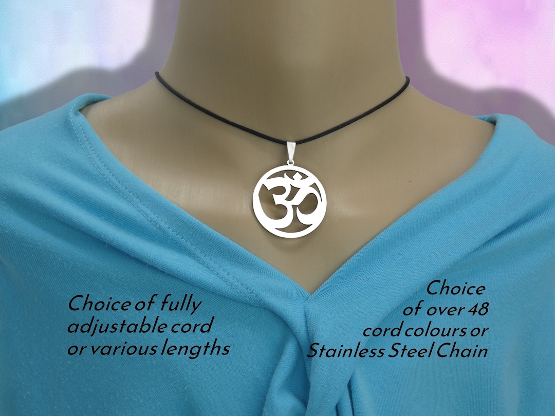 Unisex Large Stainless Steel OM Pendant Necklace on Cord or Chain, Aum ...
