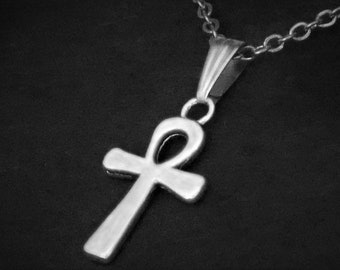 Unisex Ankh Cross Pendant Necklace on Cord or Chain Egyptian Jewelry Gift Adjustable Rope Choker or 16 18 20 22 24 30 inch Stainless Steel