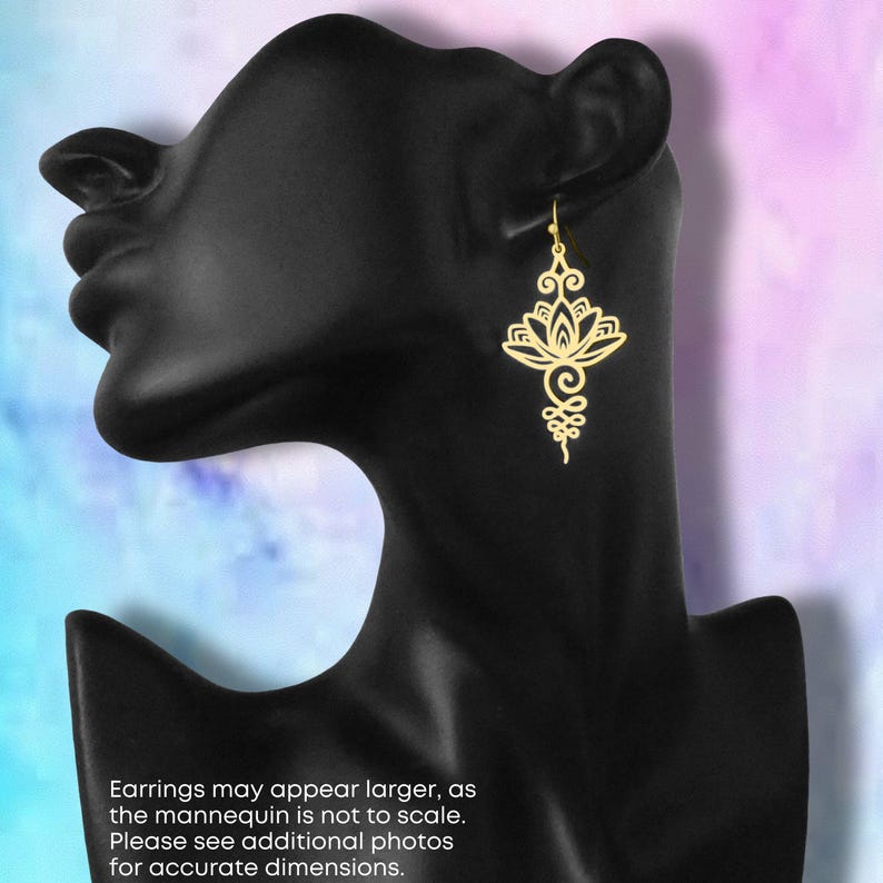 Large Unalome & Lotus Earrings, Gold or Silver Stainless Steel Yoga ...