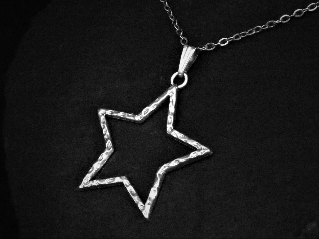 Extra Large Star Necklace, Cord or Chain, Hammered Silver Open Star ...