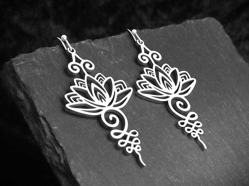 Large Unalome & Lotus Earrings, Gold or Silver Stainless Steel Yoga ...