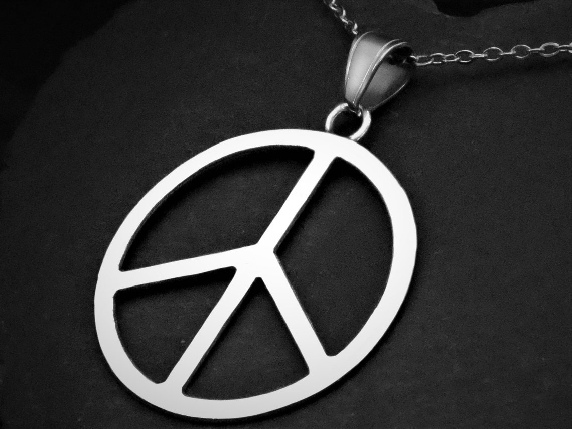 Extra Large Peace Sign Pendant Necklace on Cord or Chain, Peace Symbol ...