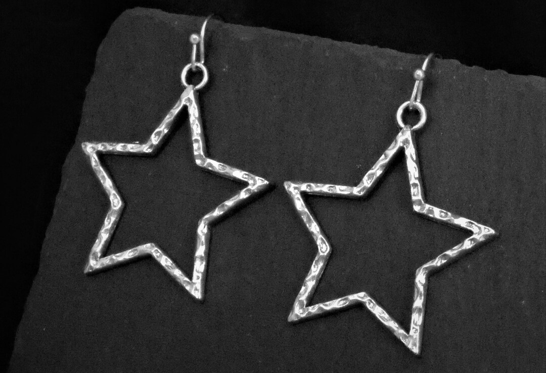 Extra Large Star Earrings, Hammered Star Jewelry Gifts, Clip on or ...