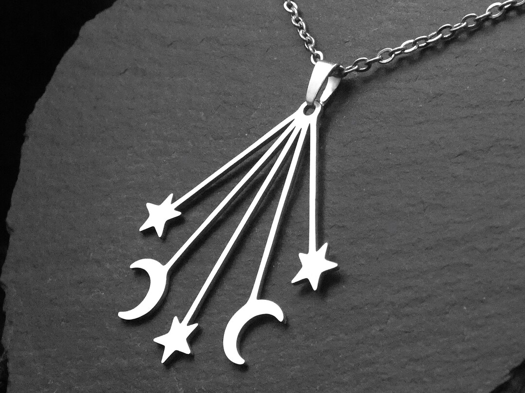 Stainless Steel Moons & Stars Pendant Necklace on Cord or Chain ...