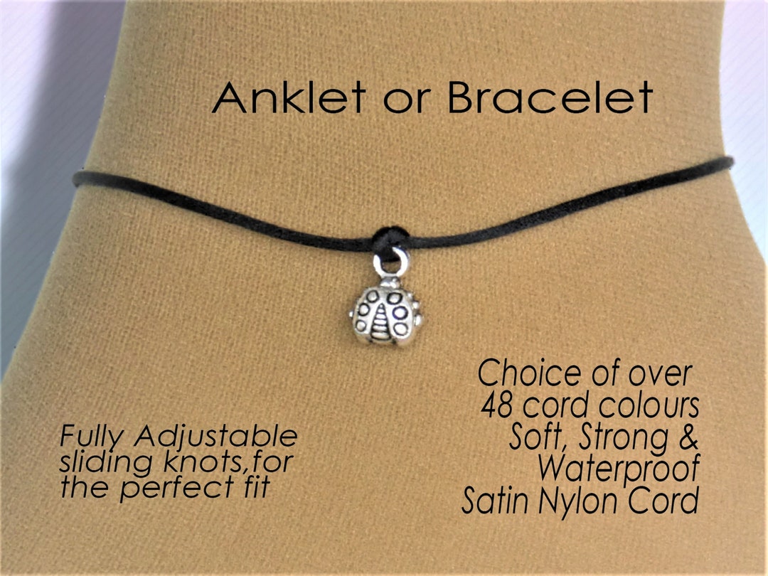 Ladybird Anklet or Bracelet, Ladybug Jewellery, Adjustable Length Cord ...
