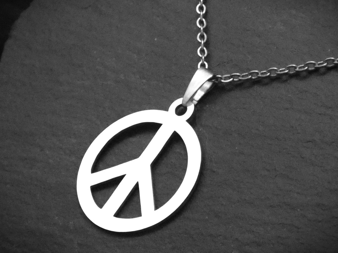 Unisex Stainless Steel Peace Sign Pendant Necklace on Cord or Chain ...