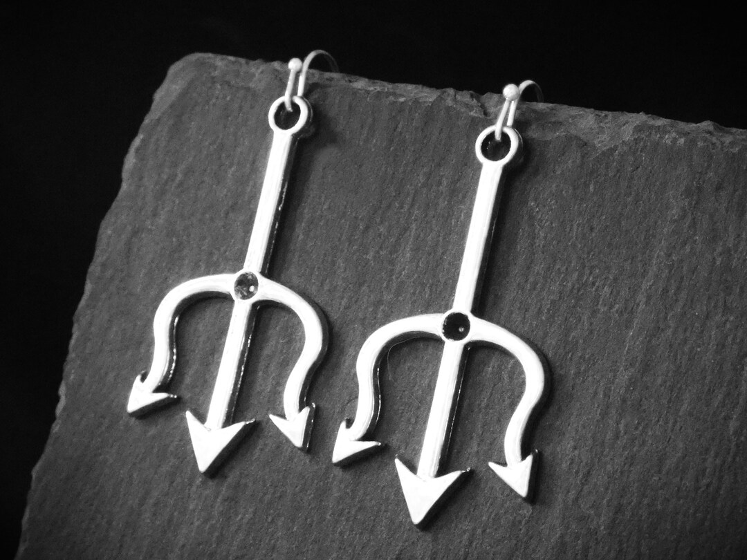Trident Earrings, Satanic Jewelry Gifts, Clip on or Lever Back, 925 ...