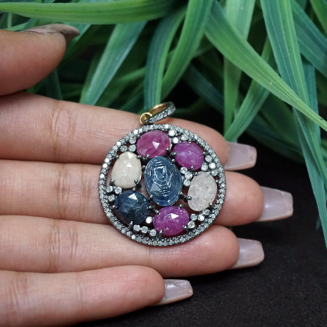 Sapphire Solid Pave Diamond Locket Pendant 925 Sterling 14K - Etsy