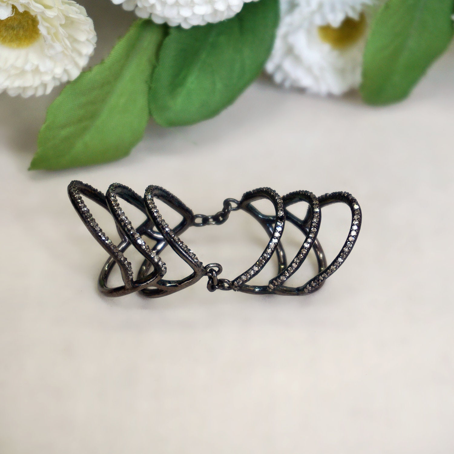 Natural 1.22 Ct Pave Diamond Full Finger Knuckle Ring Handmade - Etsy