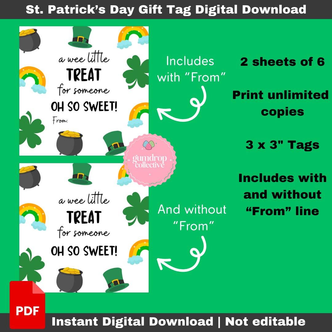 Printable St. Patrick's Day Gift Tag Label Digital Download, St. Patty ...