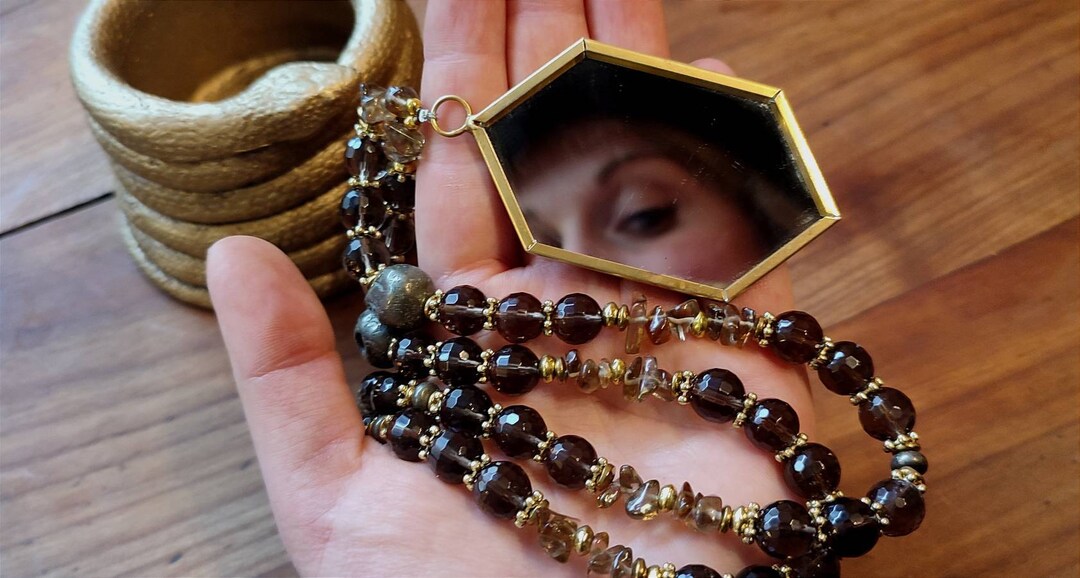 Necklace "mirror Effect" Smoky Quartz Hematite Mirror Mirror Mirror ...