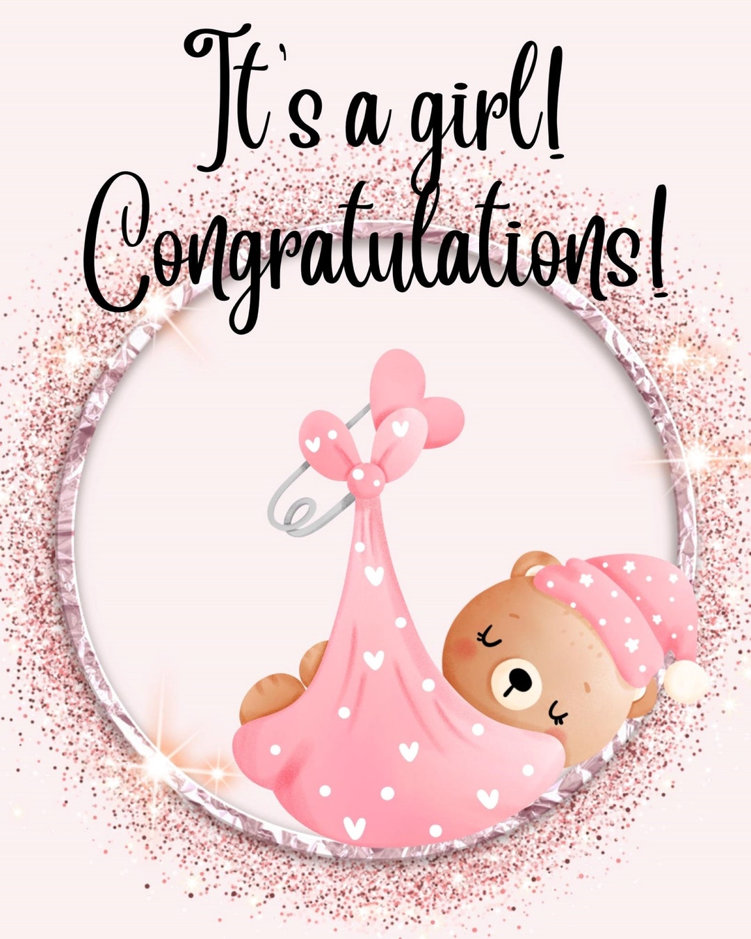 It's a Girl Congratulations, Printable New Baby Card, Baby Shower Gift, Baby Girl Gift, Gender ...
