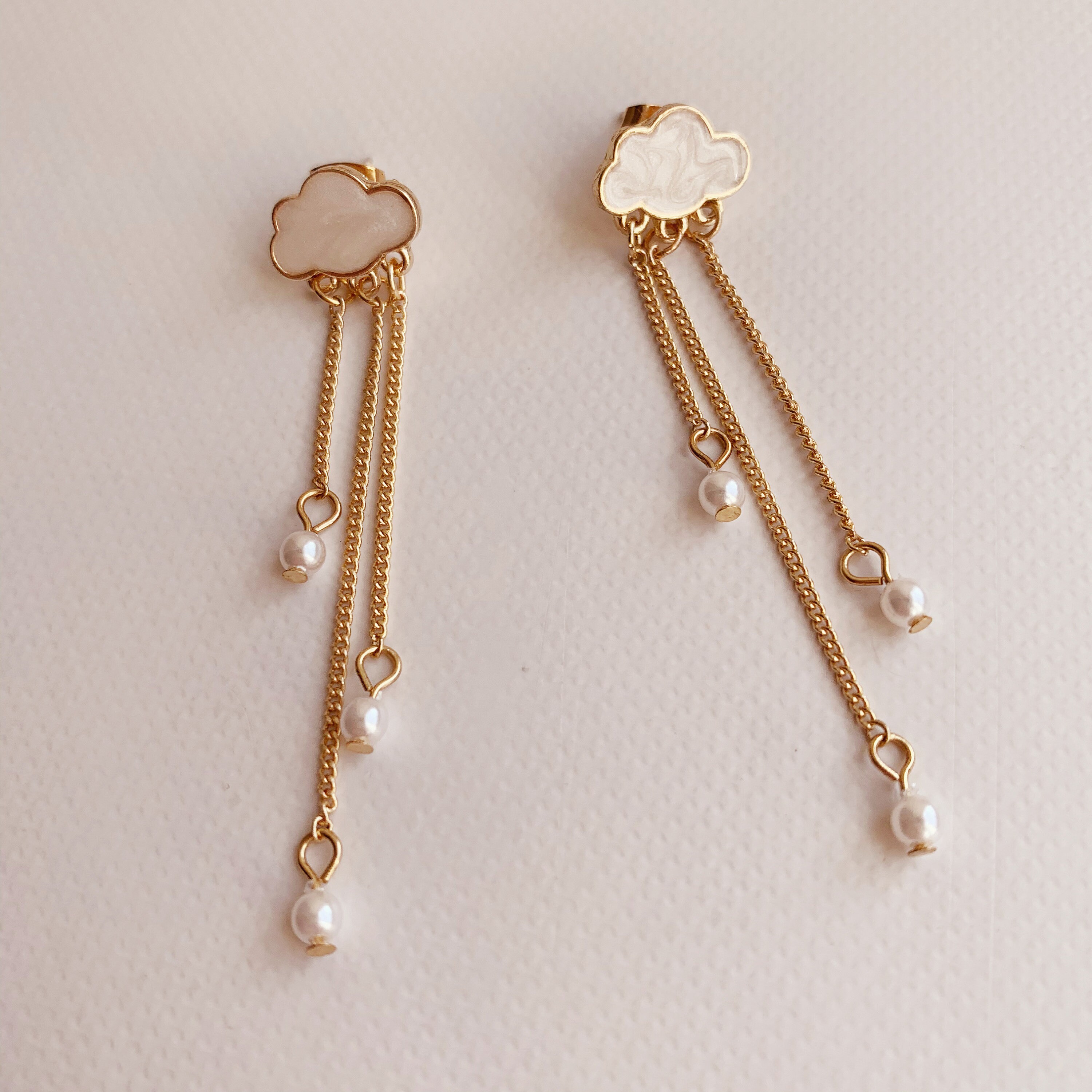 Pearly Enamel Rain Cloud Chain Tassel Pearl Drop Earrings - Etsy