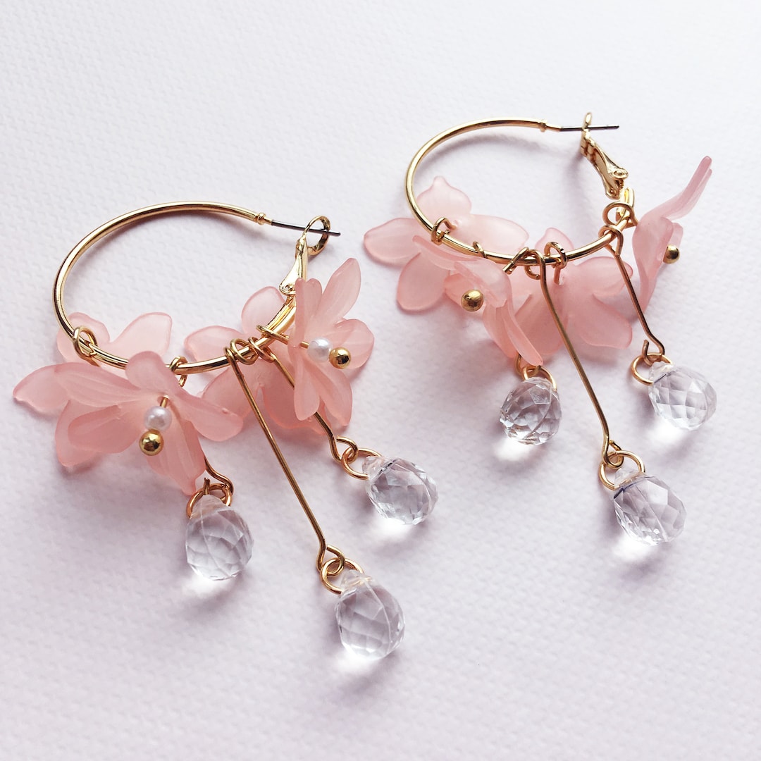 Gold Floral Hoop Earrings, Summer Earrings, Floral Jewelry, Statement ...