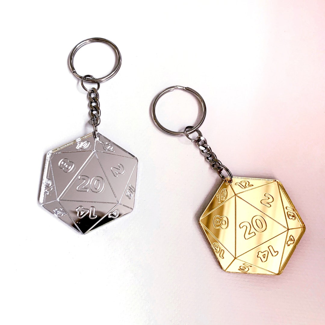 Silver or Gold Mirror Acrylic Dnd D20 Keyring Keychain Dnd - Etsy
