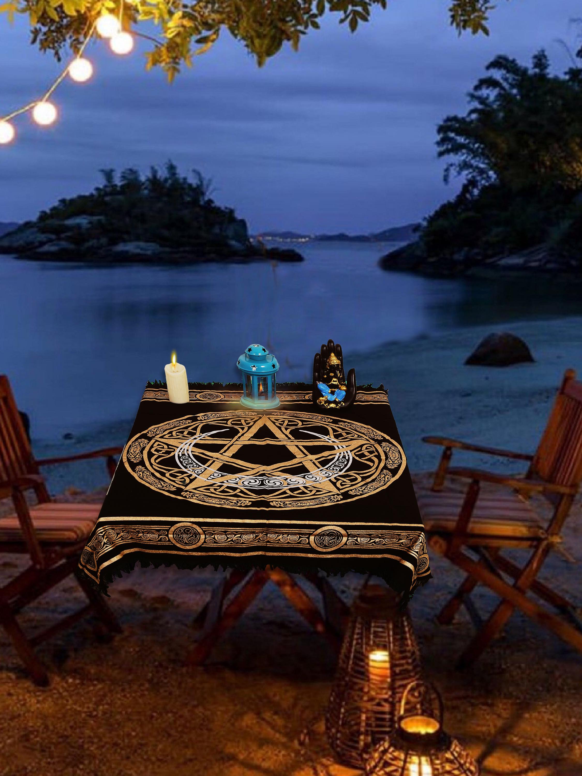 Handmade Wiccan Altar Cloth: Cotton Pentagram & Crescent Moon ...