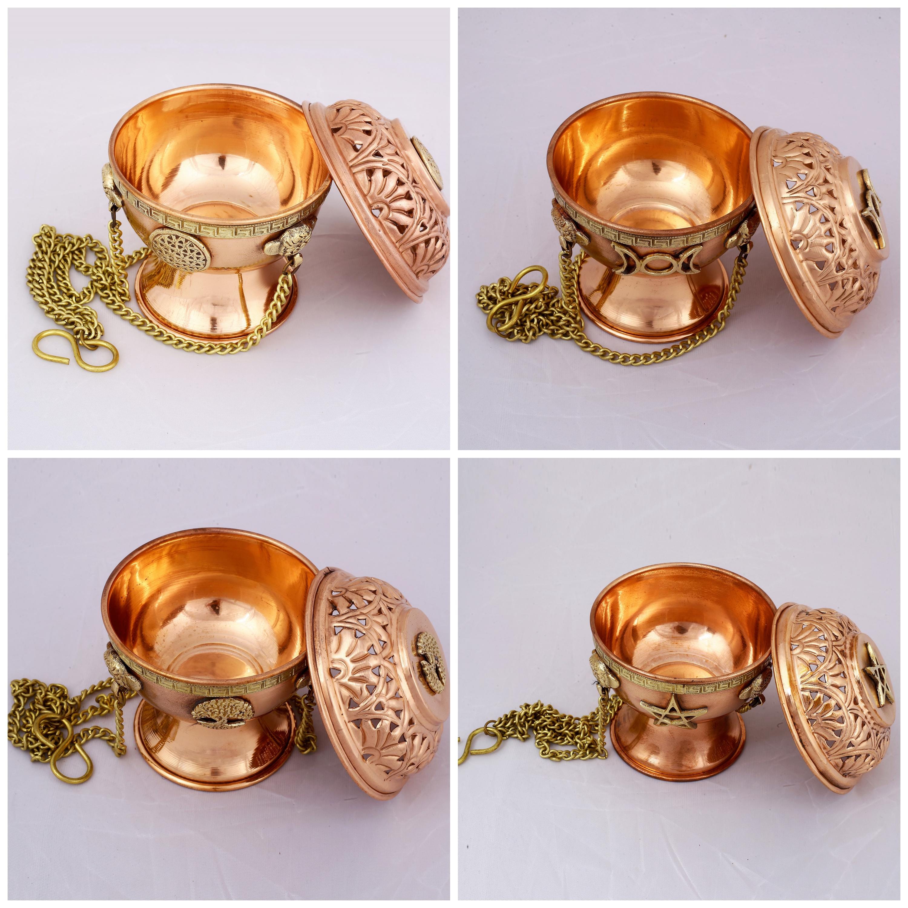 Copper Altar Incense Burner With Chain: Triple Moon, Tree of Life - Etsy